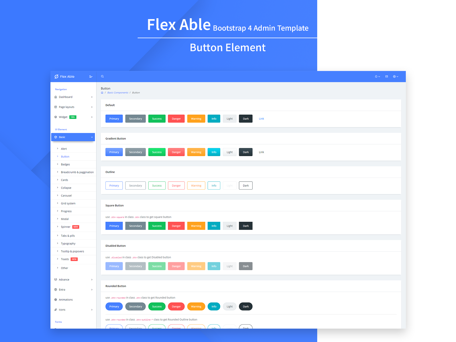 Button Element - Flex Able Admin Template by Phoenixcoded on Dribbble