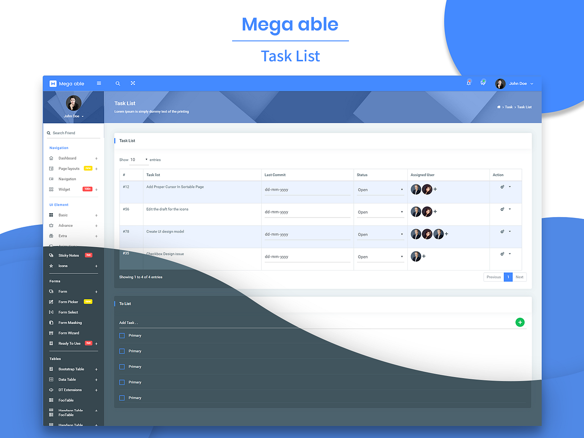 Task List - Mega Able Admin Template by Phoenixcoded on Dribbble