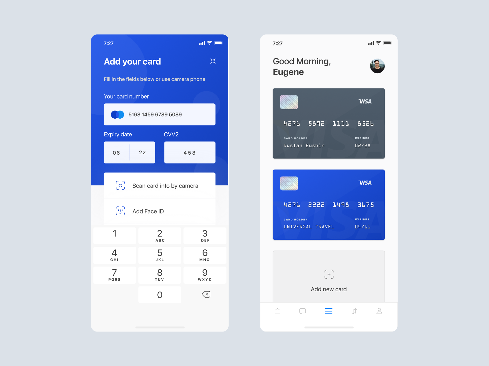 Banking app - Card list by Eugene Reuka on Dribbble