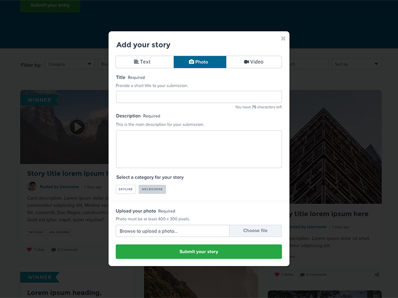 User post submission form by Bonnie Mercer on Dribbble