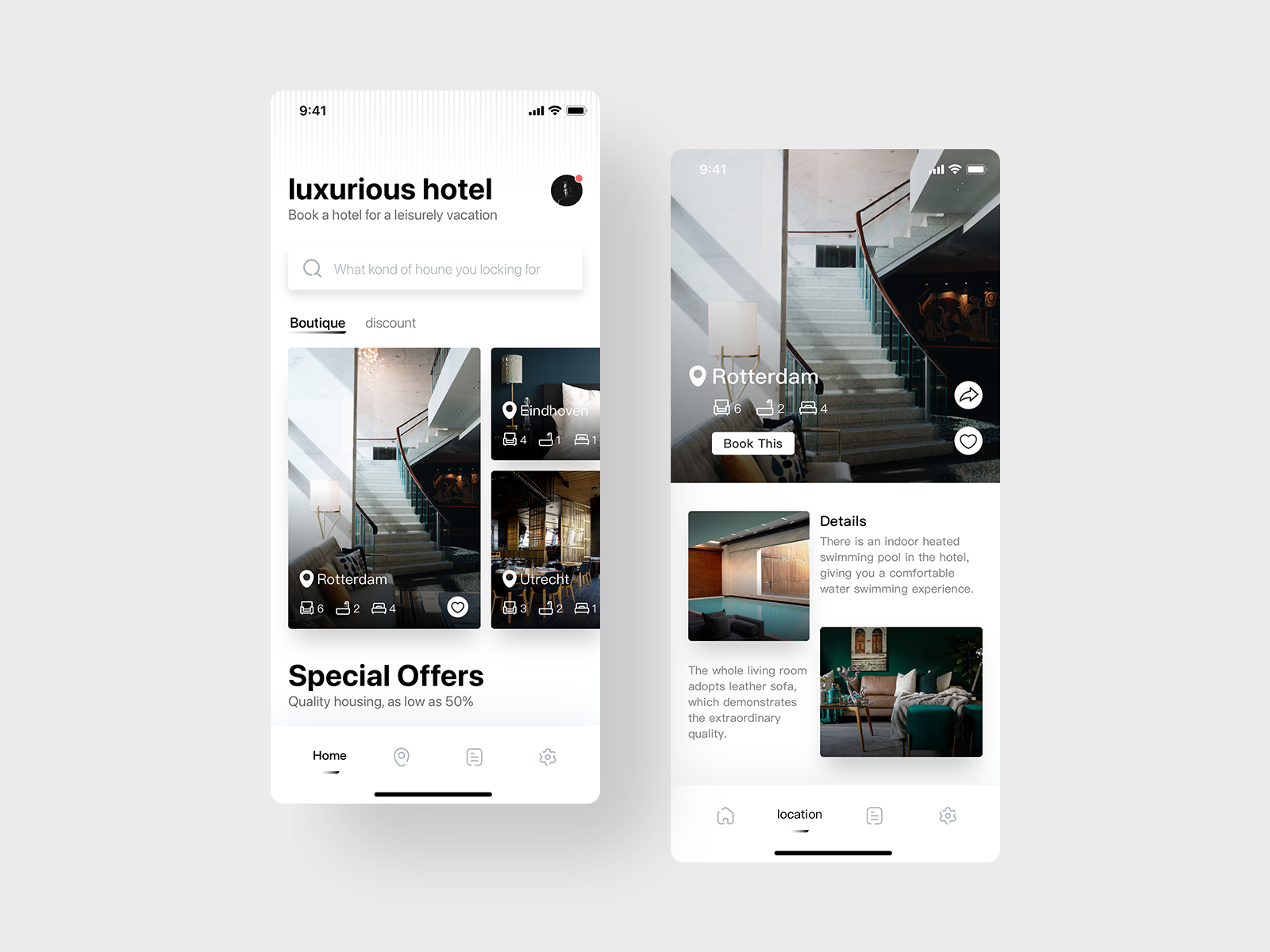 Hotel application interface by jim on Dribbble