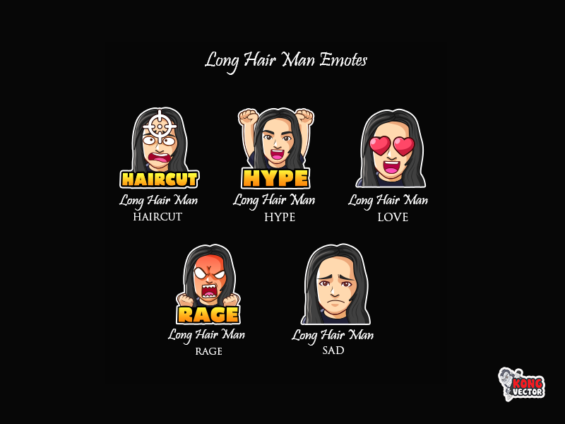 Long Hair Man Twitch Emotes by Kong Vector on Dribbble