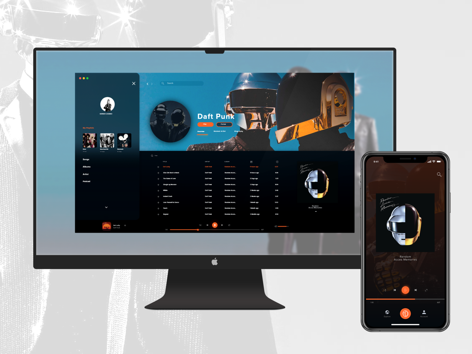 Music app Daft Punk skin by Sergio on Dribbble