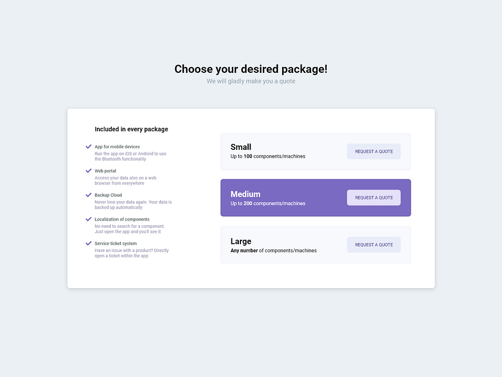 Choose your package / Pricing comparison by Ricardo Klement on Dribbble