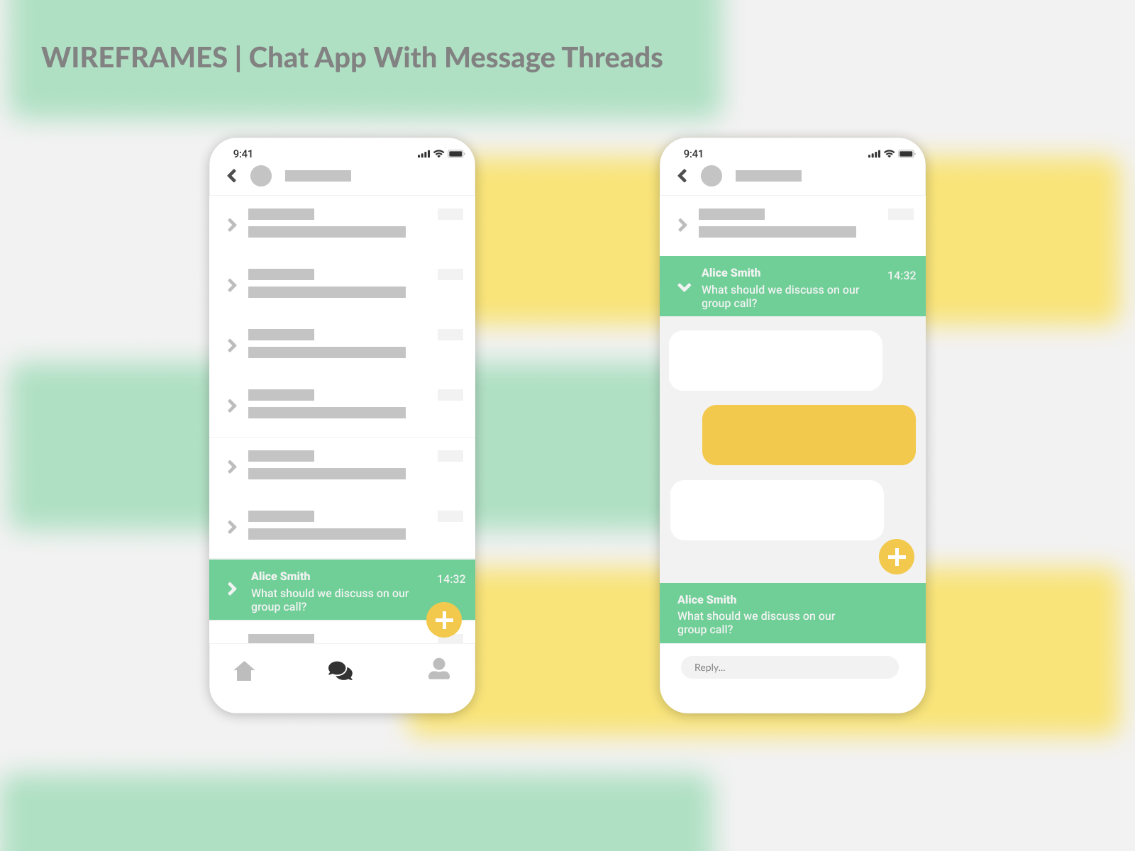 Wireframe of a chat app by Angela Branaes on Dribbble