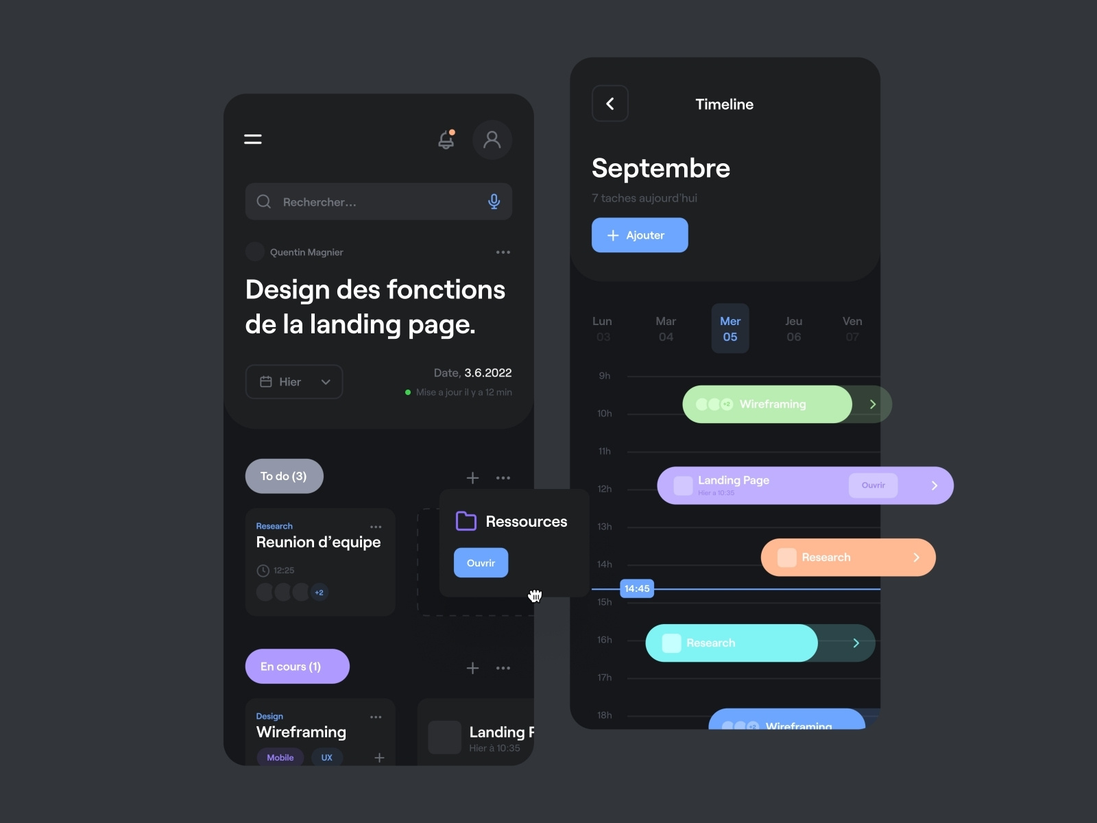 Taaask | Timeline view - Dark Mode by Quentin Magnier on Dribbble
