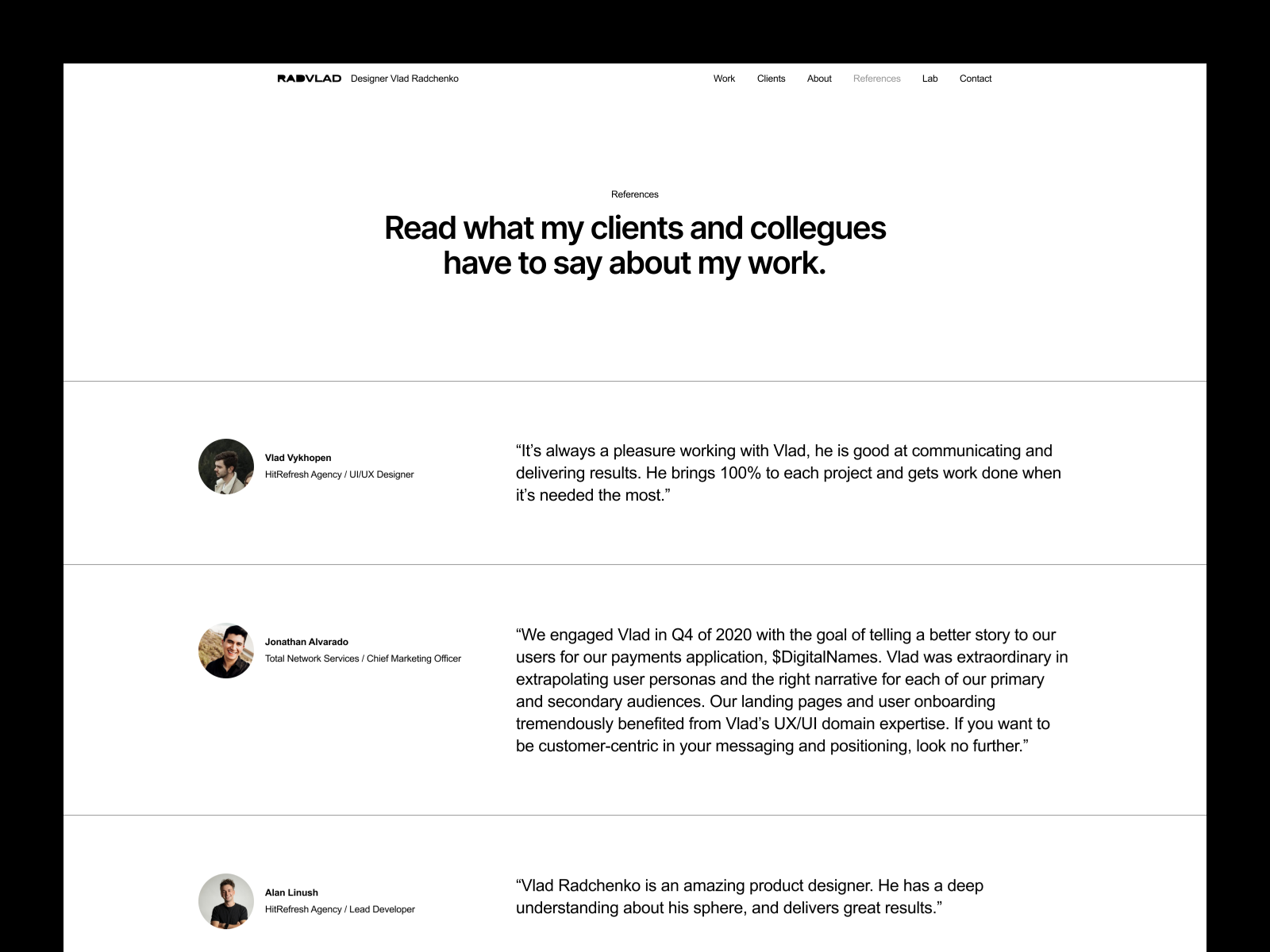 Portfolio Reviews / Testimonials / References / Ratings UI Page by Vlad ...