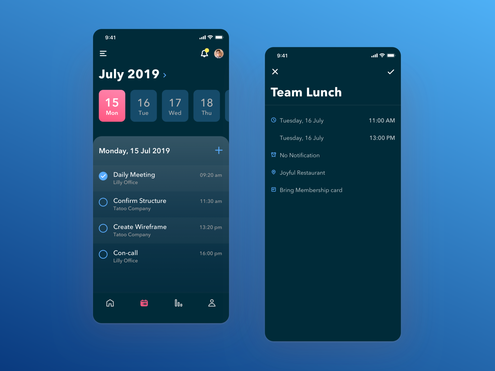 Schedule/Calendar UI App by bifi53 on Dribbble