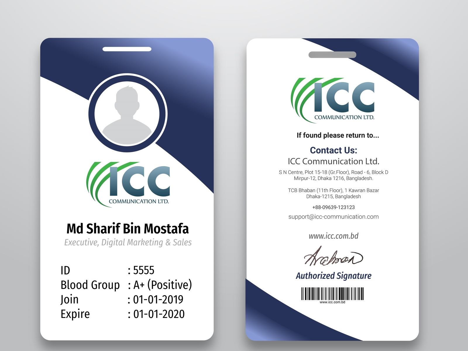 ICC Communication Ltd. Employee Official ID Card by Md Sharif Bin ...
