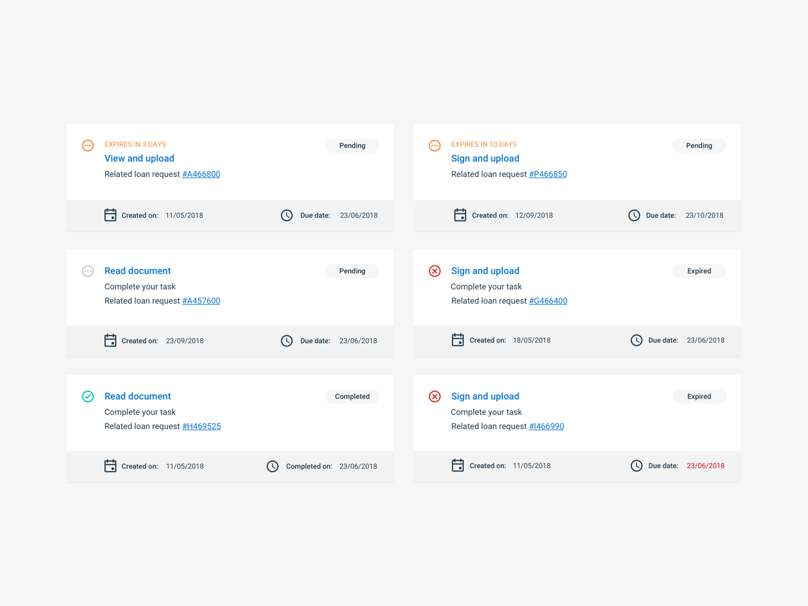 Status cards by Genevieve Flageol on Dribbble