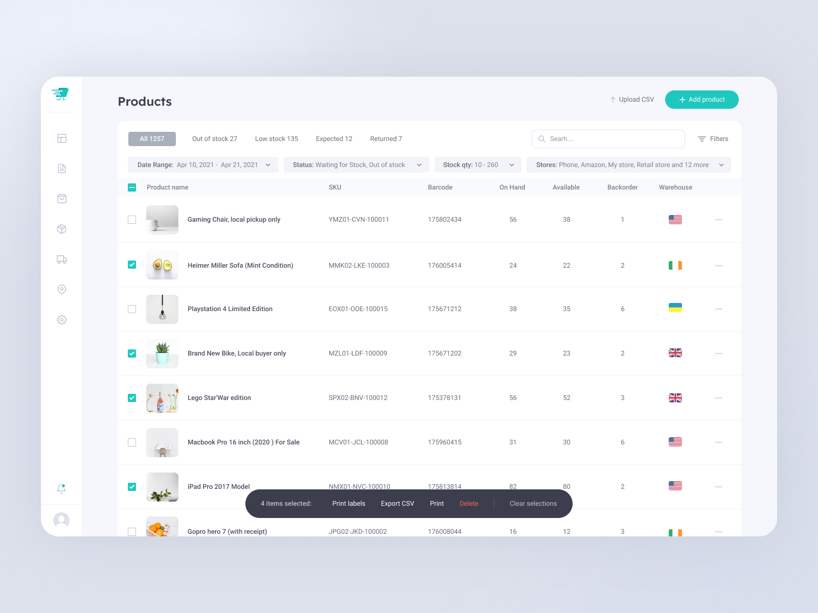 Logistics dashboard - product management page by Lanp on Dribbble