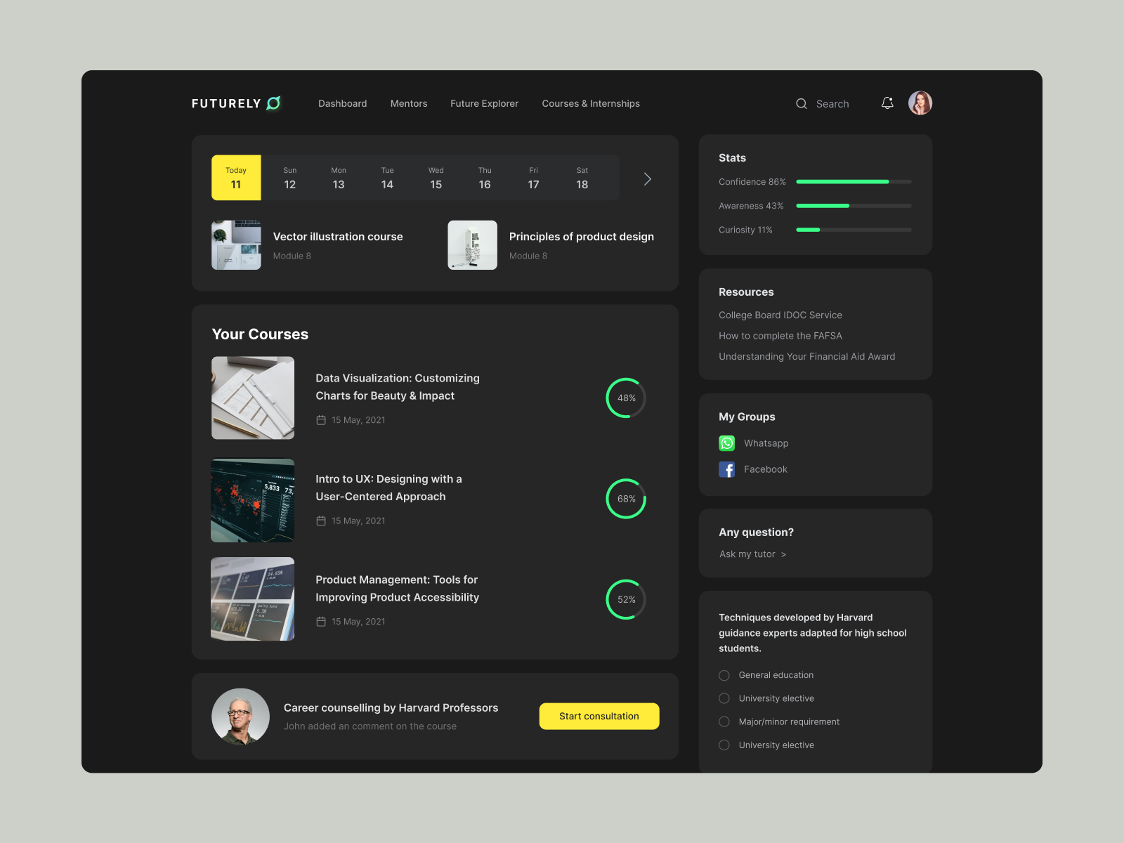 Education: Online course dashboard by Lanp on Dribbble