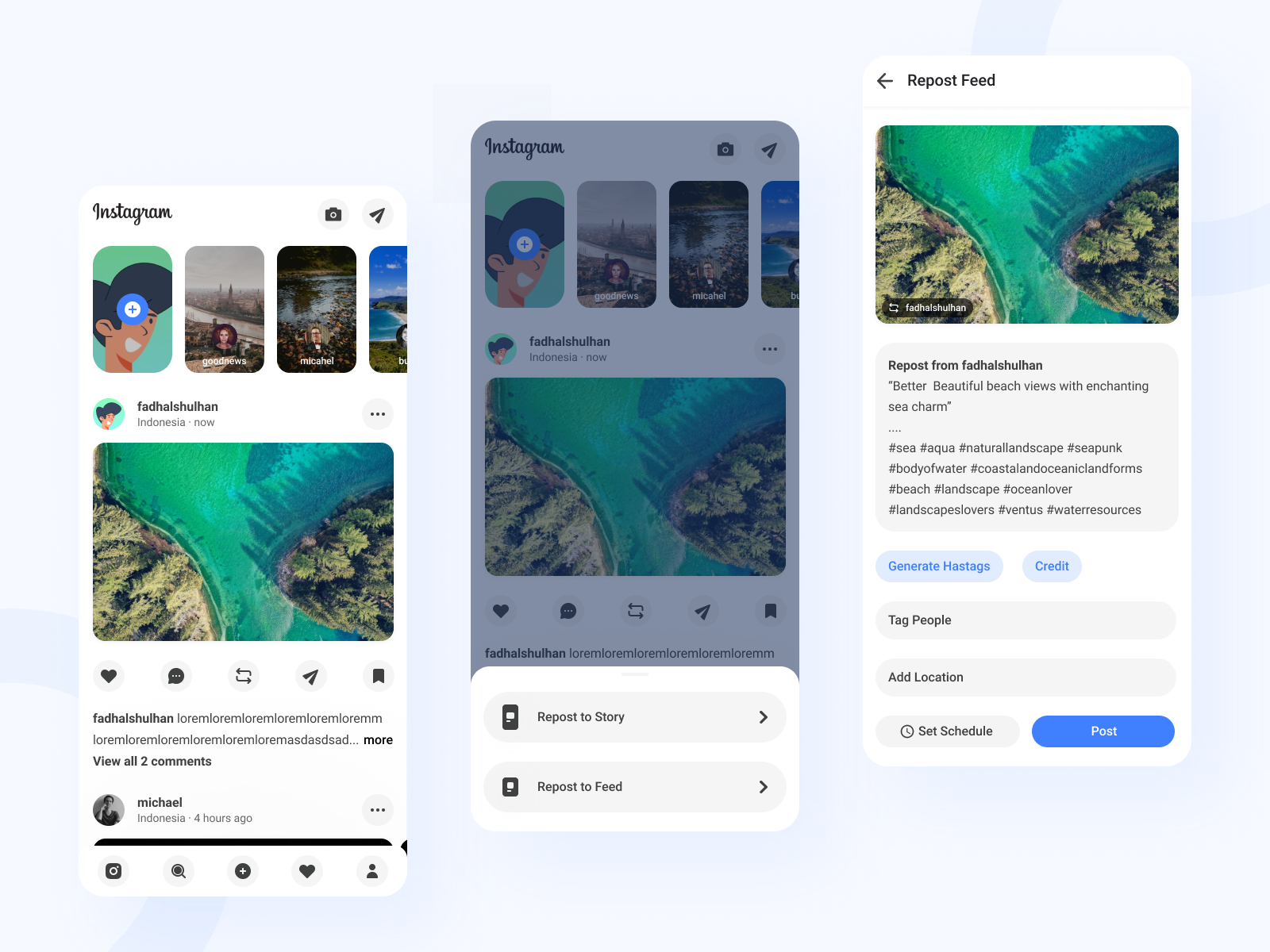 Instagram Redesign Repost by fadhalshulhan on Dribbble