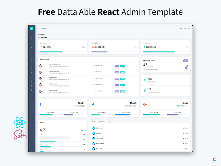 Datta Able React Free Admin Template by codedthemes on Dribbble