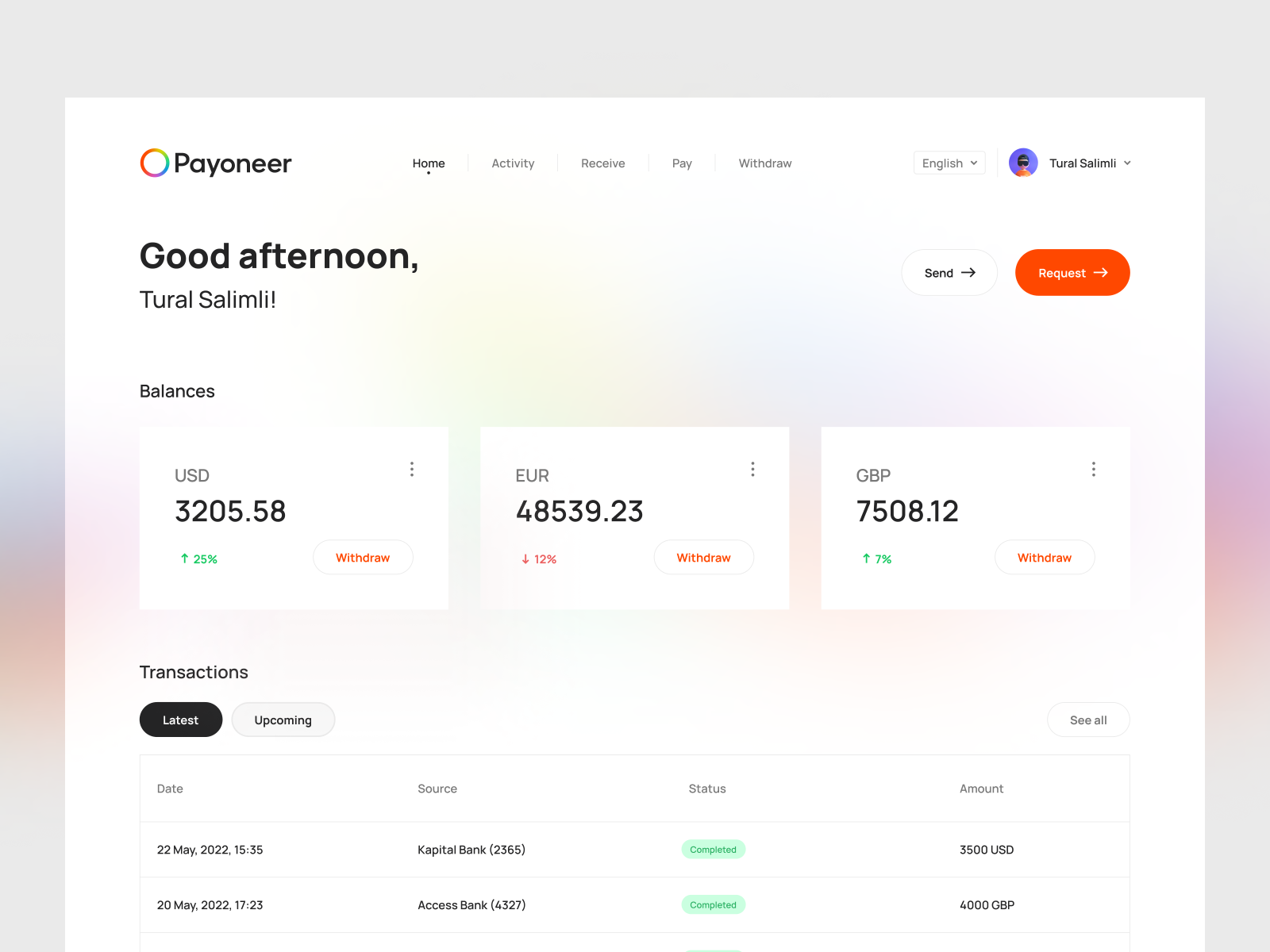 Payoneer Redesign Concept by turaluix on Dribbble