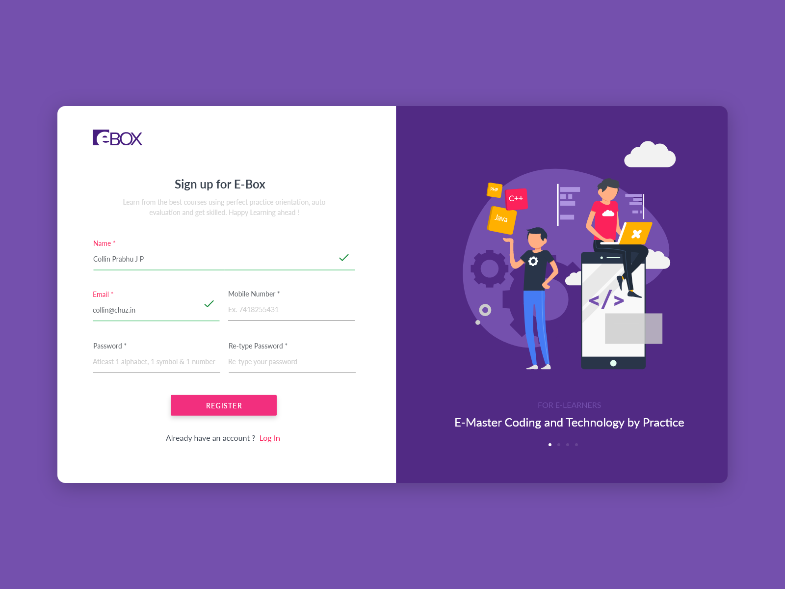 Login Page for E-Box by Collin on Dribbble