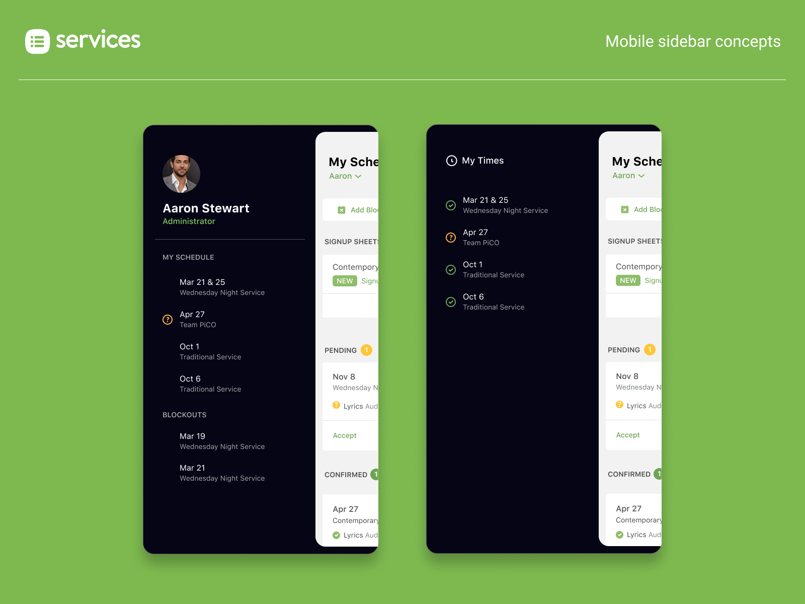 Services Mobile - Sidebar layout by William G dos Santos on Dribbble