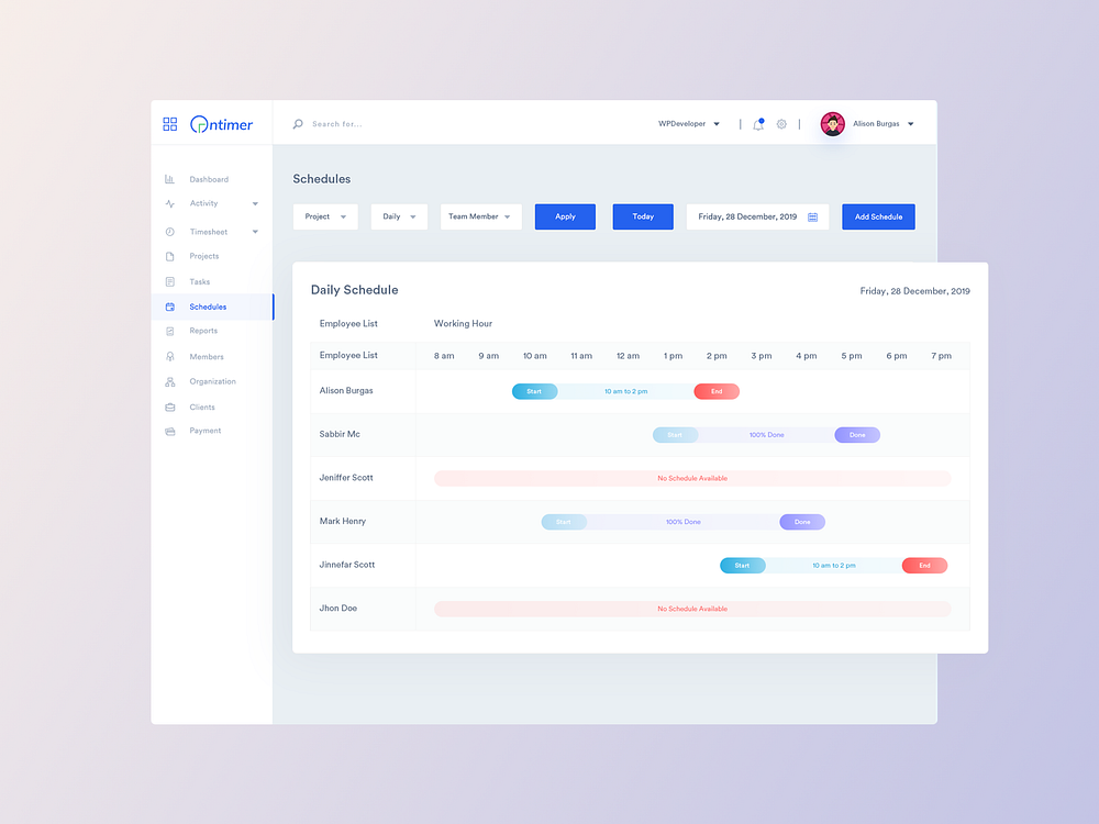 OnTimer: Time Tracking, Scheduling & Monitoring Web App by SabbirMc on Dribbble