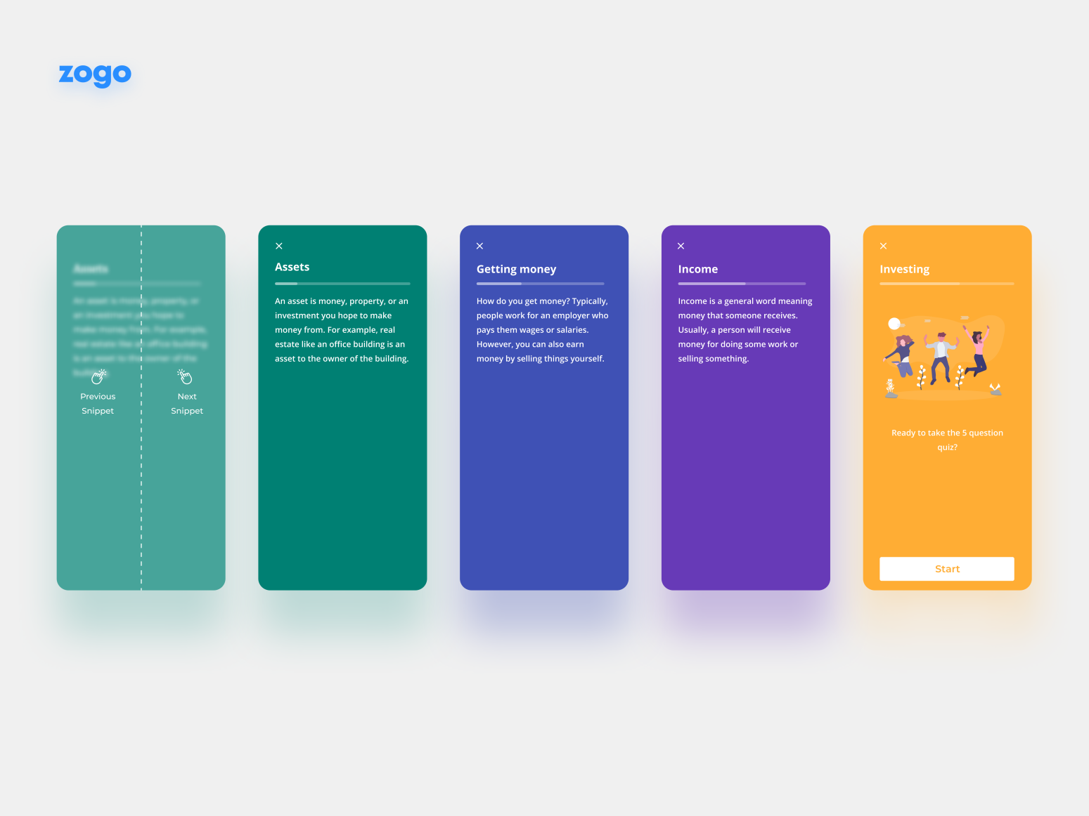 Zogo financial learning app by Simon Komlos on Dribbble
