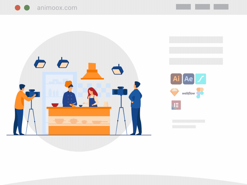 Chef preparing food on popular tv show isolated Animati by Animoox ...