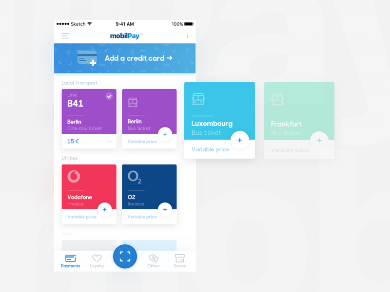 MobilPay interface embraces tiny cards by Tudor Popa on Dribbble