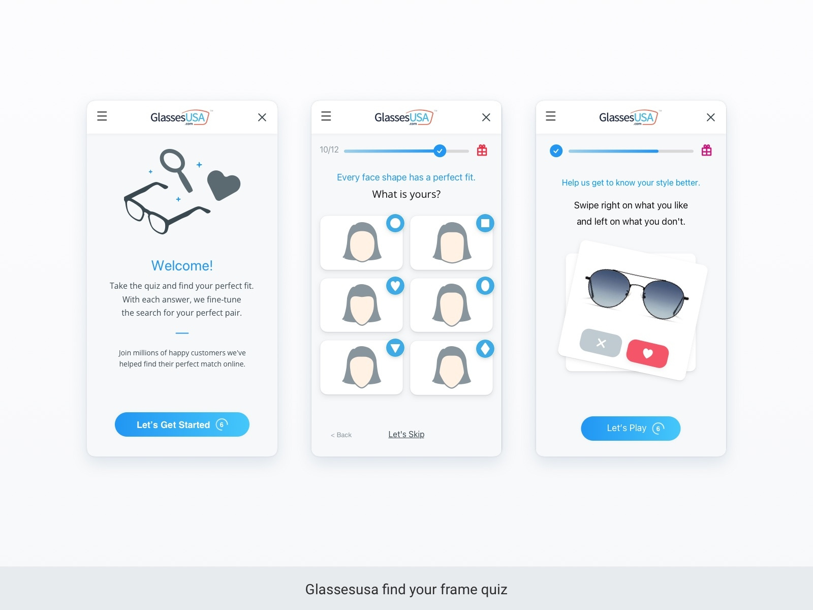 GlassesUSA - Find your perfect frame quiz by Gadi Gila on Dribbble