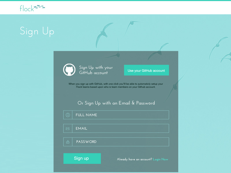 Flock Sign Up layout by Zachary Foster on Dribbble