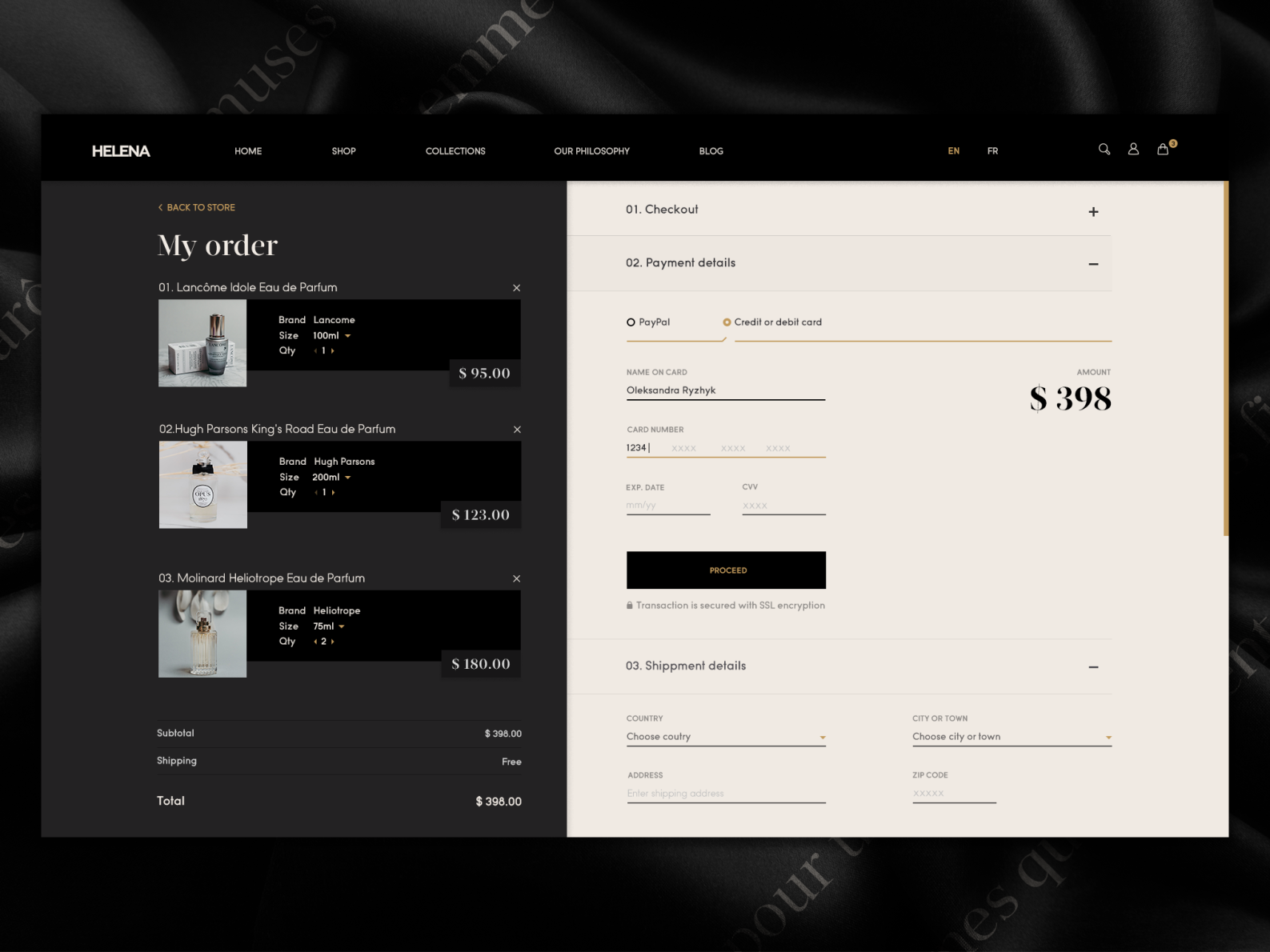 Perfumes shop checkout page by Oleksandra on Dribbble