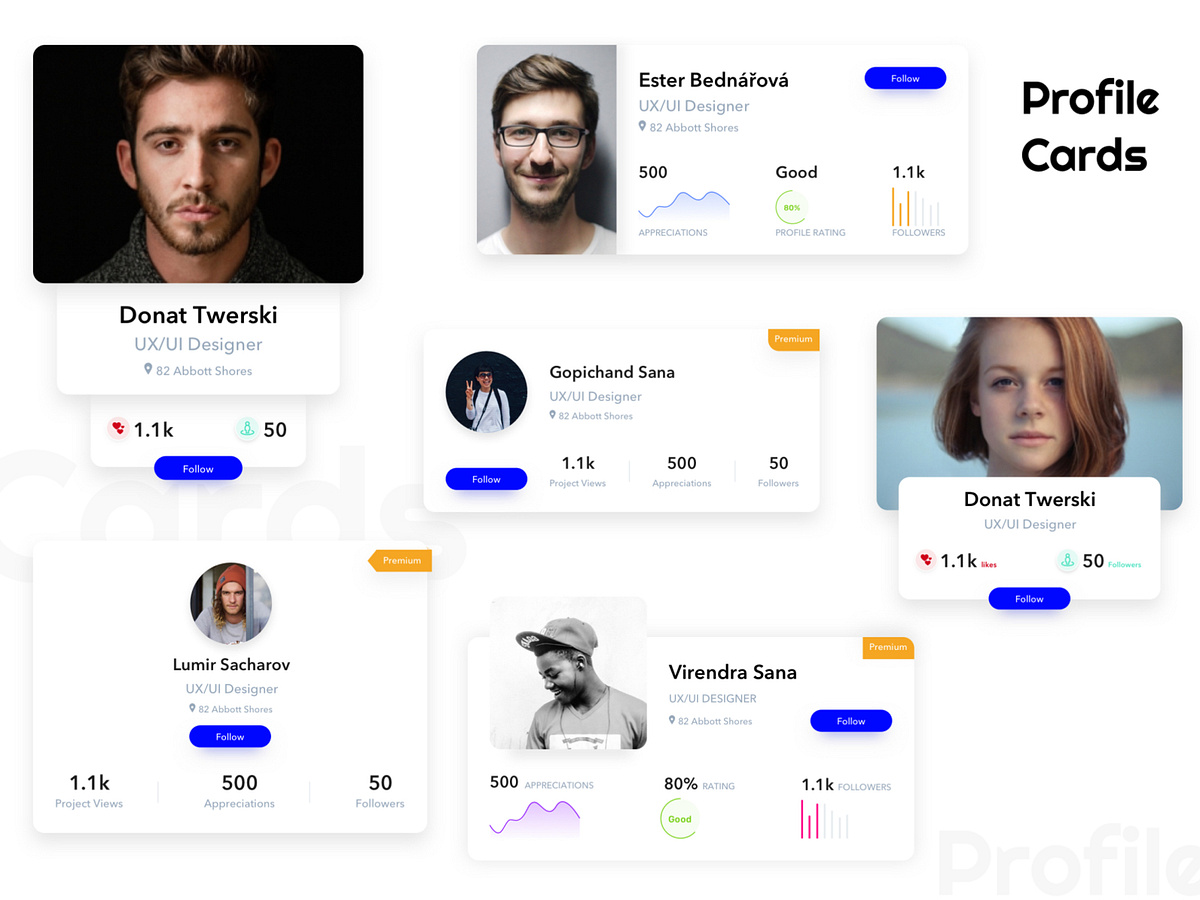 Profile Cards by Chandi Agarwal on Dribbble
