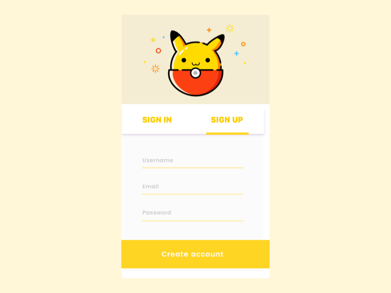 Pikachu app login by Nichole_Pyrex on Dribbble