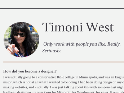 Interview with Timoni West by Laura Helen Winn on Dribbble