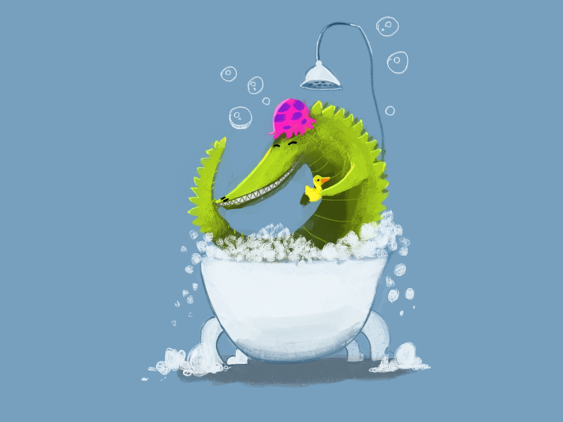 Crocodile bath time by Nguyen Ngan on Dribbble