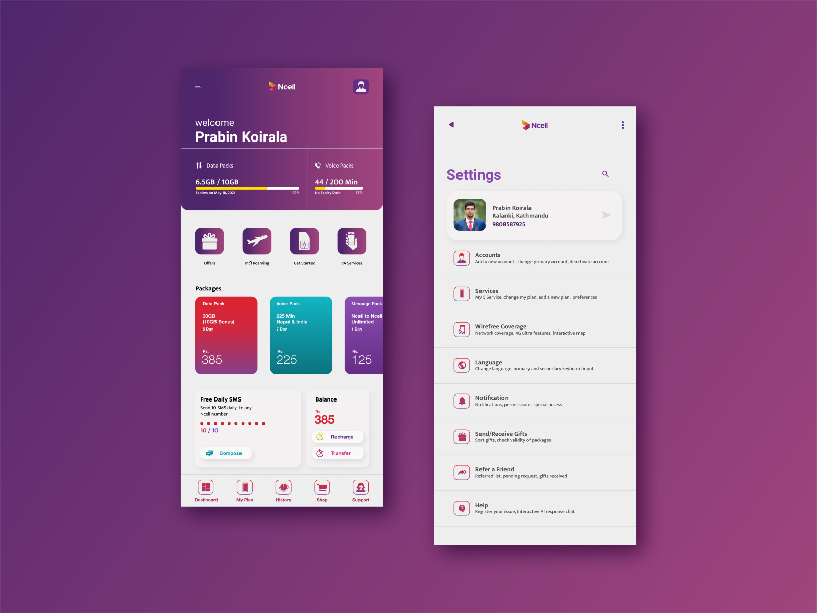 NCELL Mobile App by Prijun Koirala on Dribbble