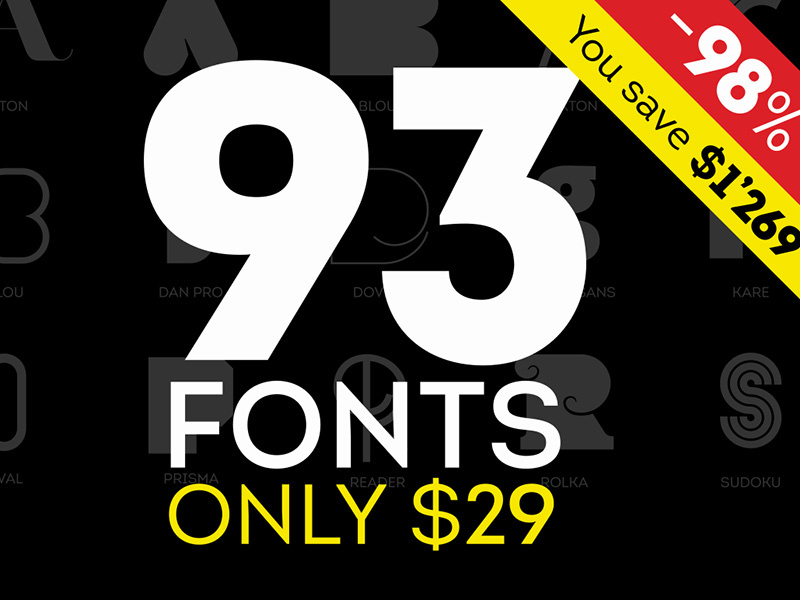 SALE: 93 pro fonts for only $29 (98% OFF) by Fontfabric on Dribbble