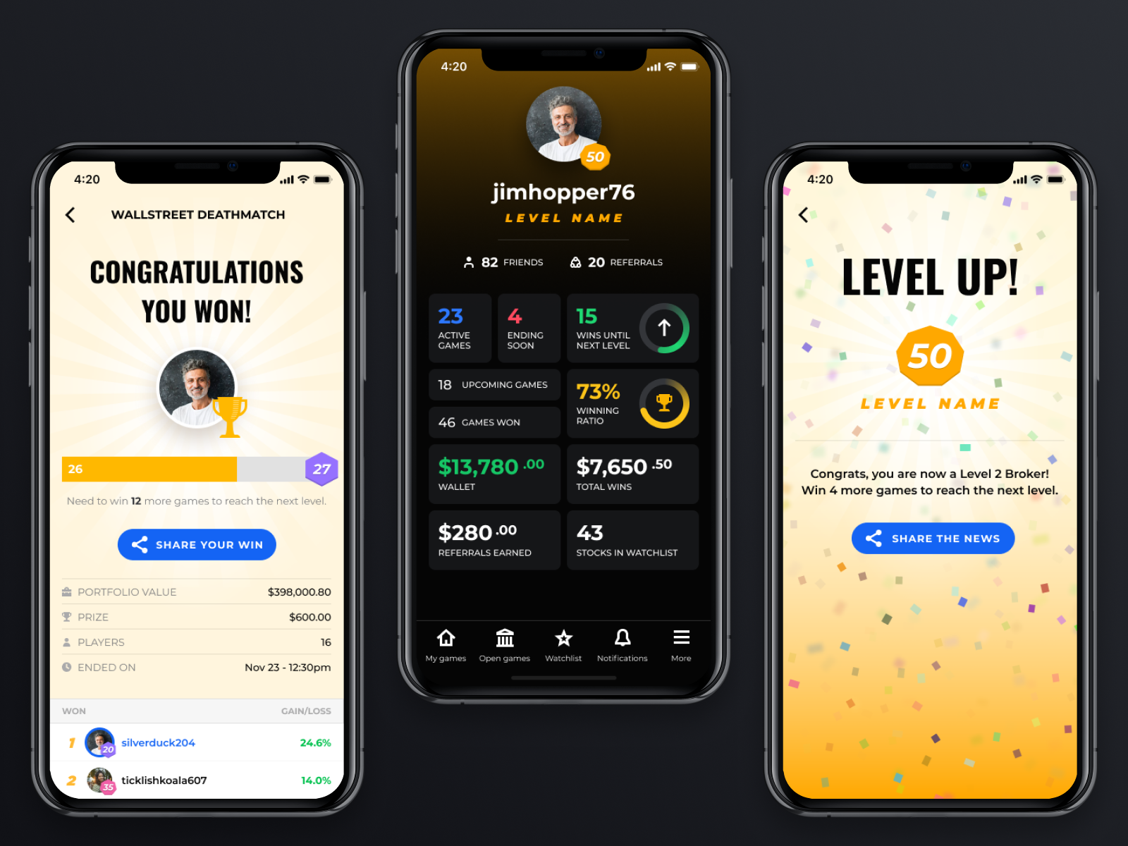 Stock game - profile details by Vitalie Raicu on Dribbble