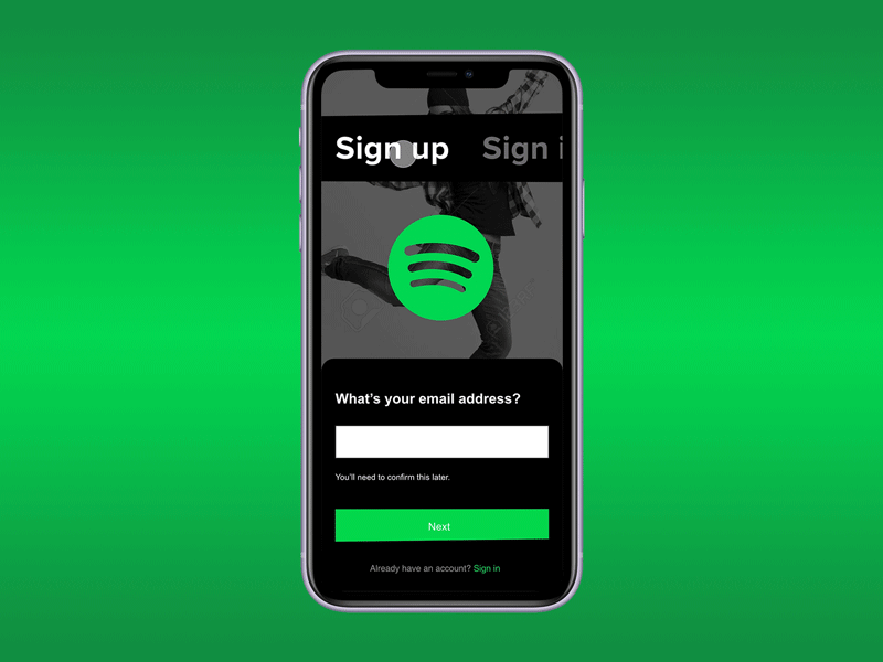 Spotify Sign Up by Tom Kilgore on Dribbble