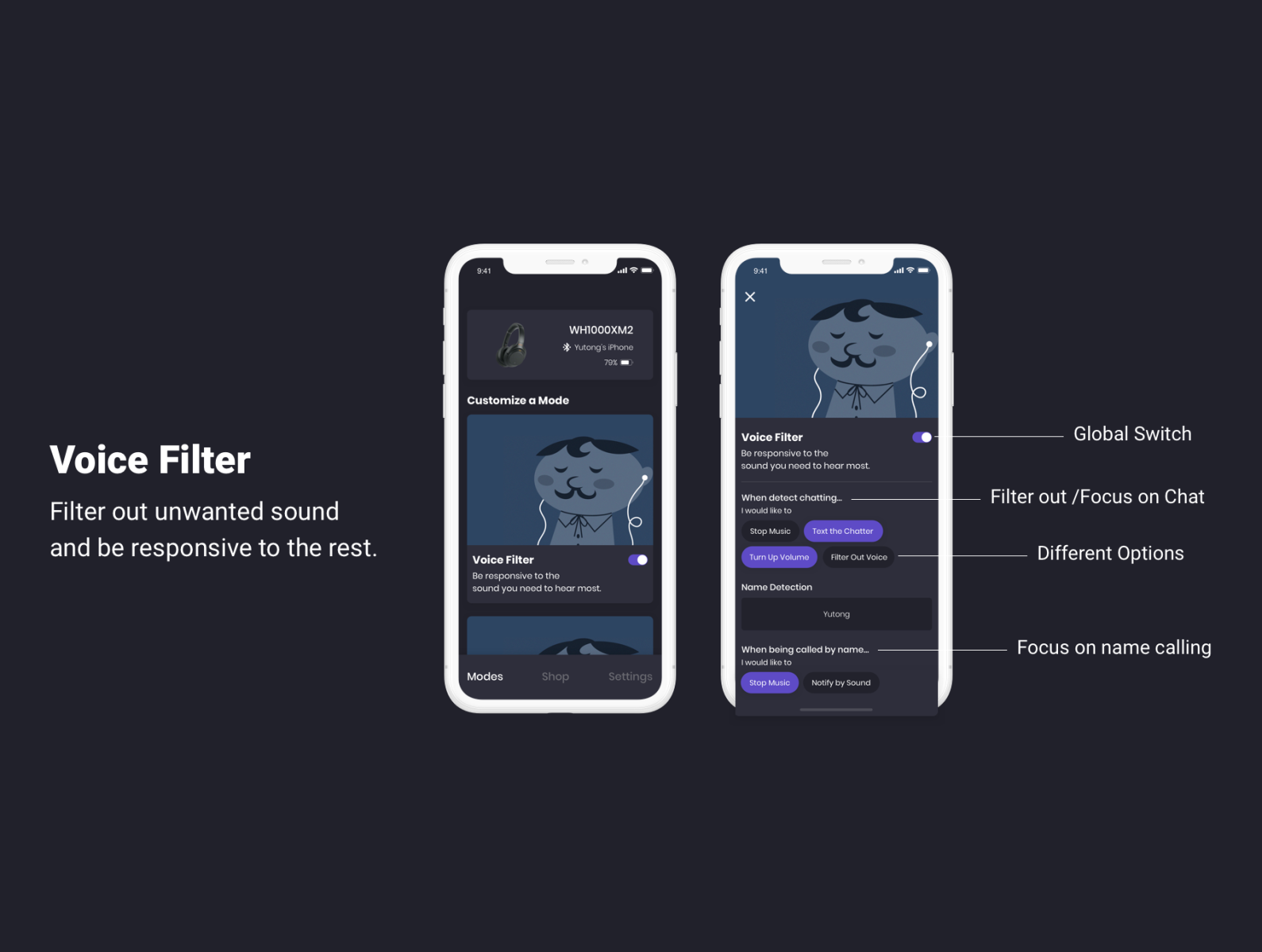 Sony Headphones App Redesign - Voice Filter by Yutong Zhang on Dribbble