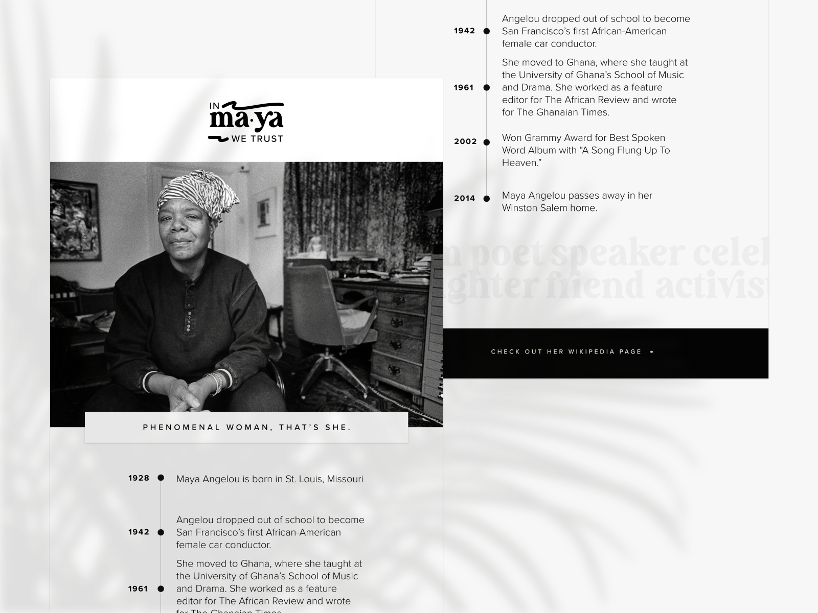 In Maya We Trust — Tribute Landing Page by Kathy Jean-Joseph on Dribbble