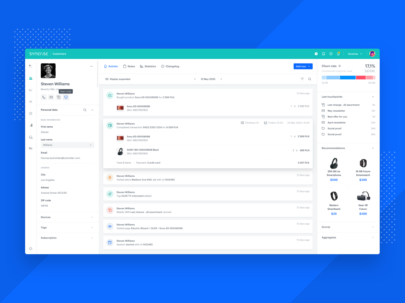 CRM Page - User Profile by Synerise on Dribbble