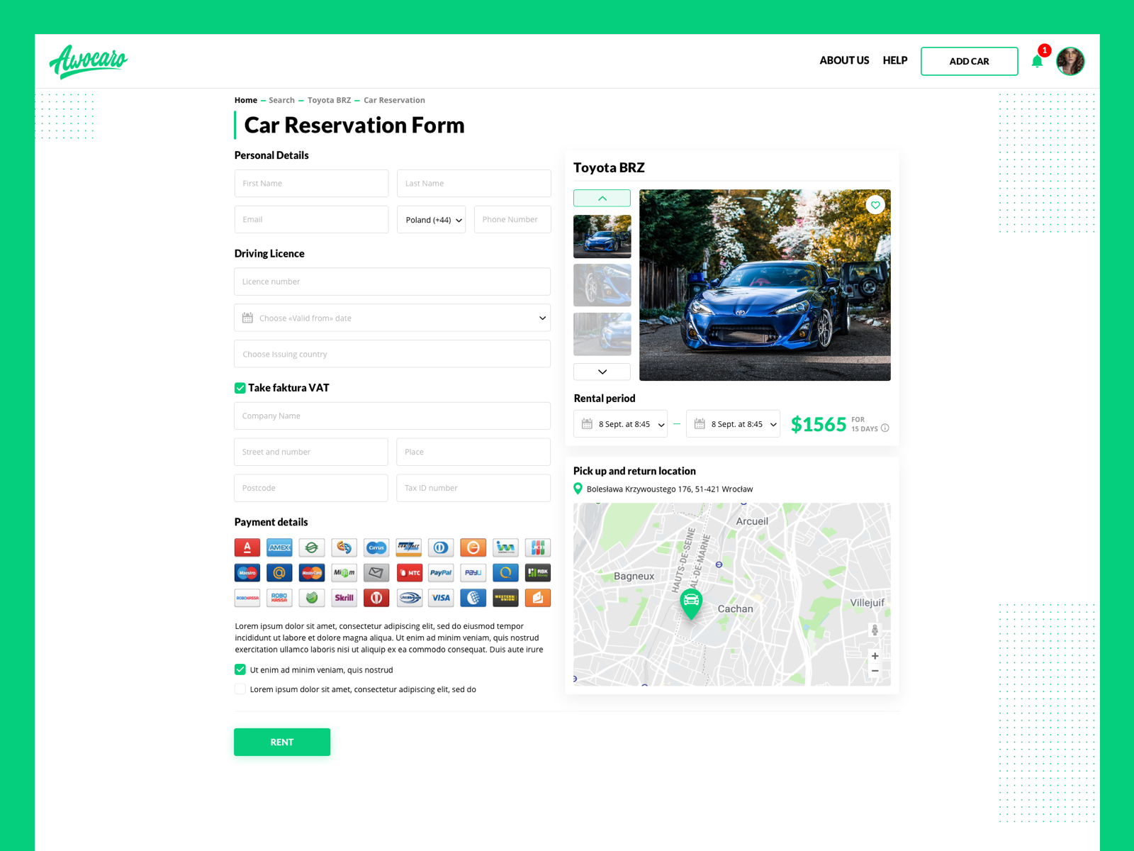 Awocaro - Car Reservation Form by Kirill Yevdokimov on Dribbble