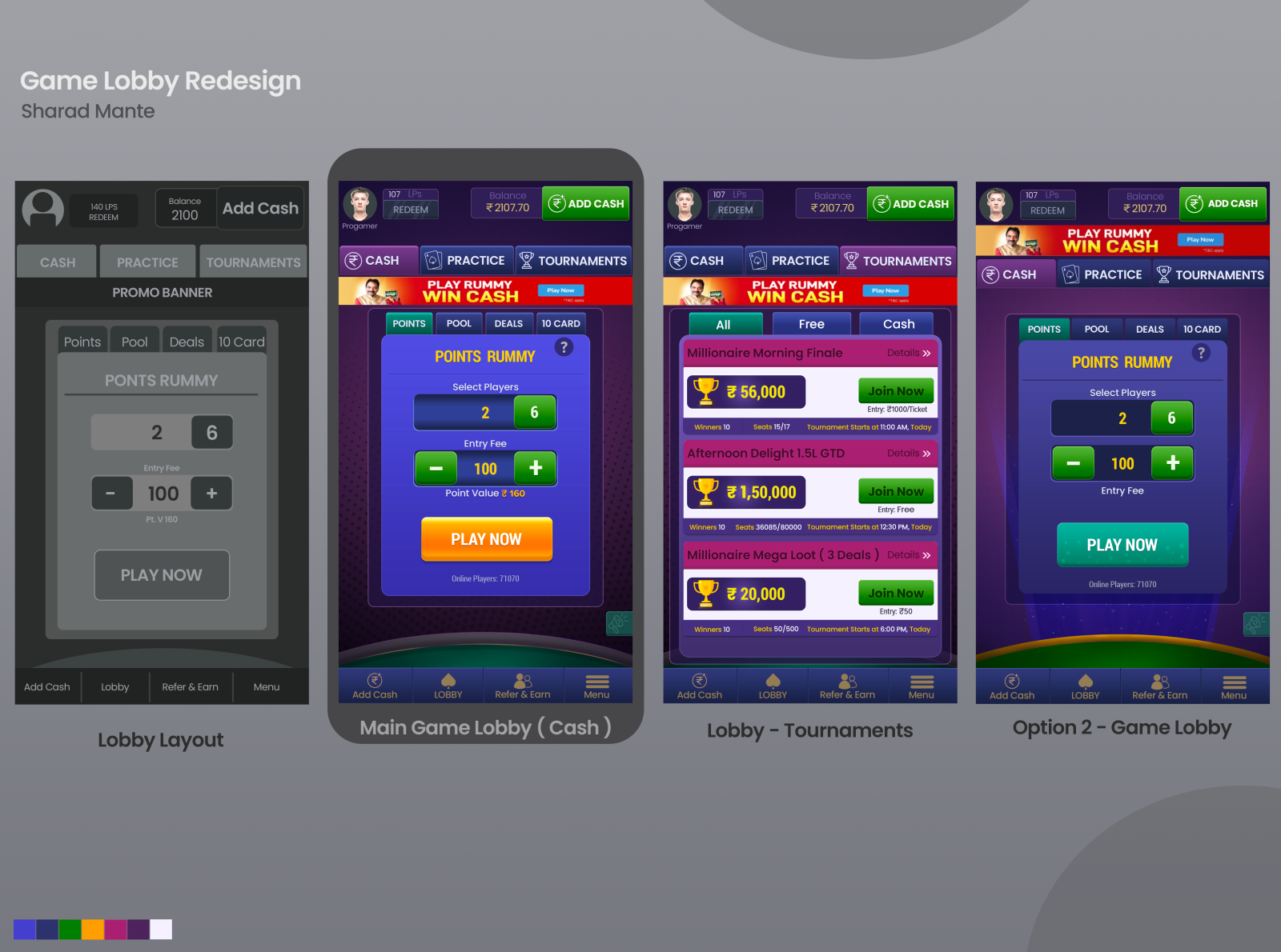Card game lobby redesign by Sharad Mante on Dribbble
