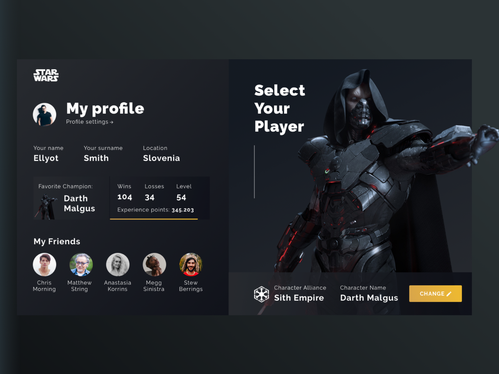 Star Wars Game User Profile by Tim on Dribbble