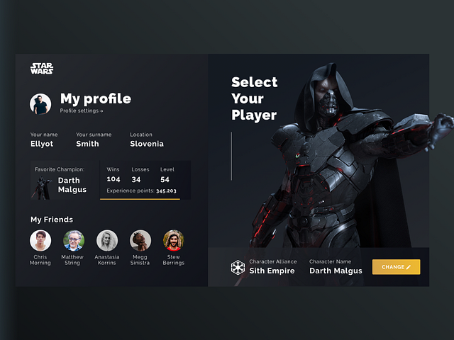 Star Wars Game User Profile by Tim on Dribbble