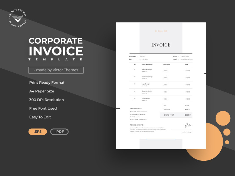 Corporate Invoice Template by VictorThemes on Dribbble