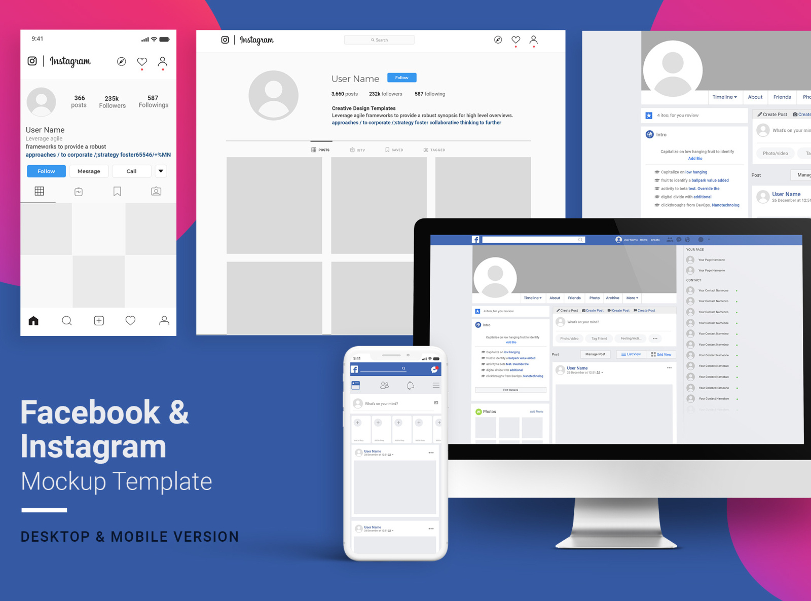 Facebook & Instagram Mockup Template by VictorThemes on Dribbble