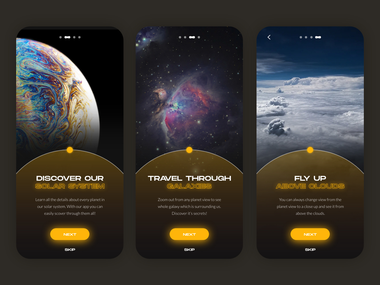 Daily UI #18 Onboarding Space App by Mikołaj Gałęziowski 🌵 on Dribbble
