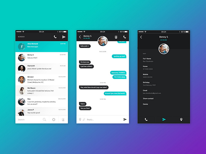 Chat / Messenger Interface - Mobile App by Laura Eddy on Dribbble