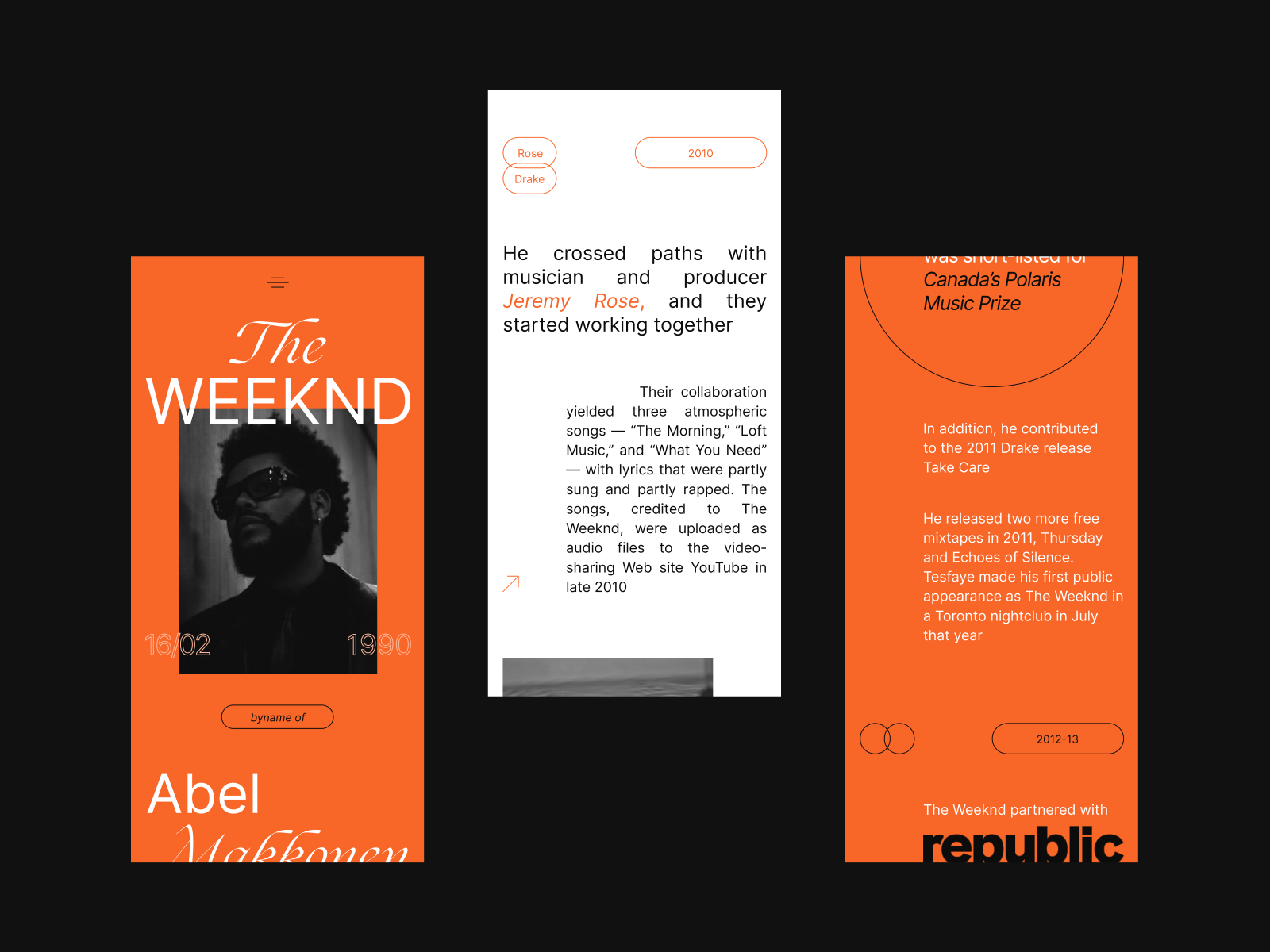 Layout 06 — The Weeknd - Longread Mobile by Alex Grom on Dribbble