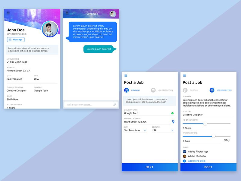 Profile & Job App UI by Angelia on Dribbble