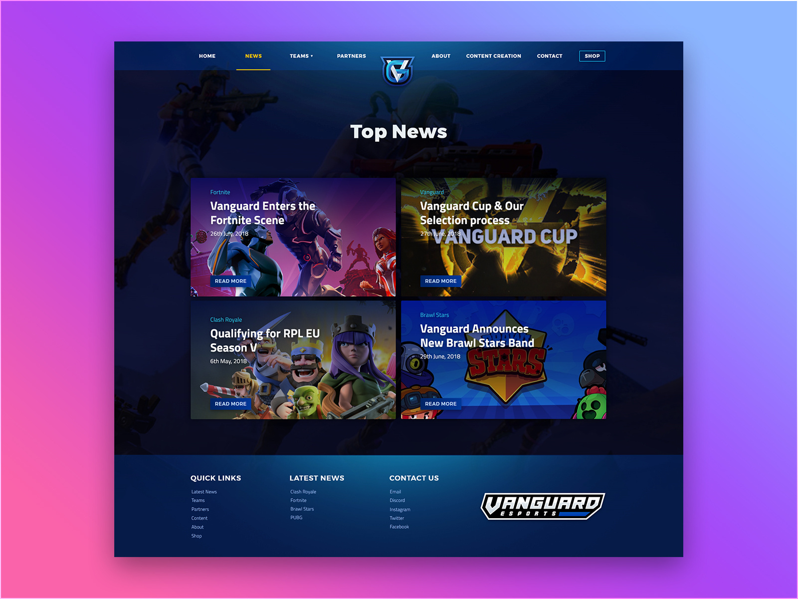 News Section - Vanguard eSports Website Redesign by Chethan KVS on Dribbble